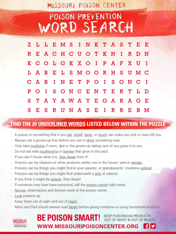 Activity Sheets - Trusted Poison Help - Missouri Poison Center